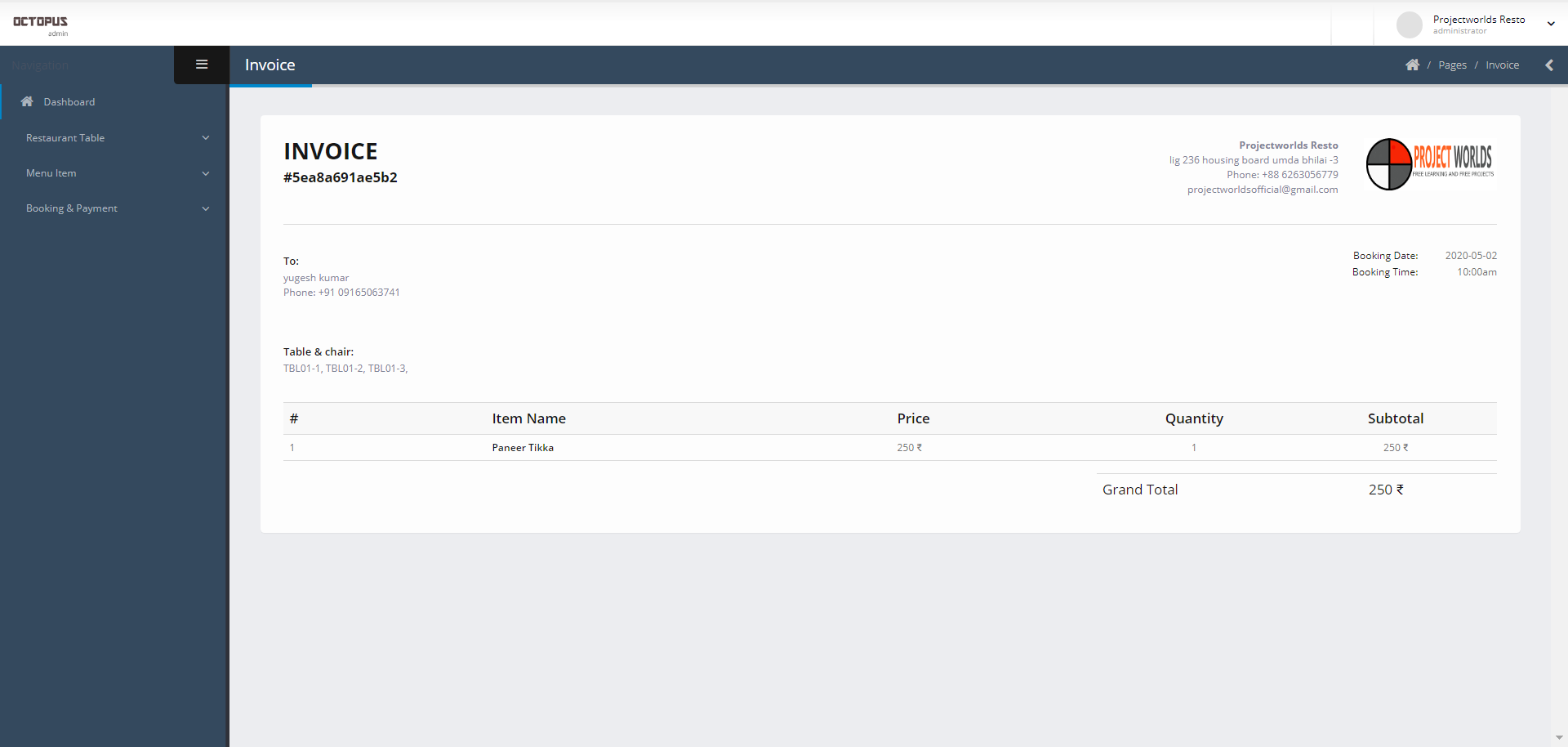 Online Restaurant Table Booking System In Php With Mysql Projectworlds
